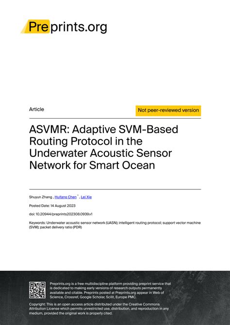Pdf Asvmr Adaptive Svm Based Routing Protocol In The Underwater Acoustic Sensor Network For