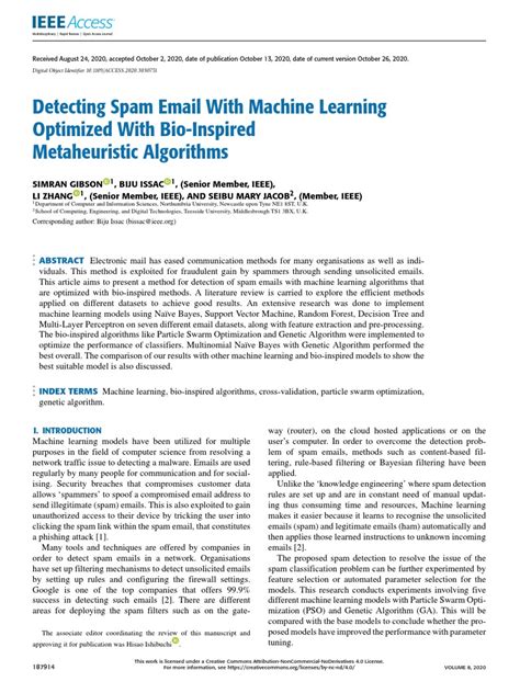 detecting spam email with machine learning optimized with bio inspired metaheuristic algorithms