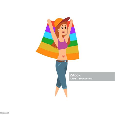 비즈니스 여자 게이 프라이드 만화 벡터 일러스트 레이 션을 축 하 하는 무지개 Lgbt 깃발을 들고 남자에 대한 스톡 벡터 아트 및 기타 이미지 Istock