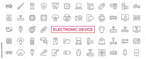 electronic device line icon set technology symbols collection vector