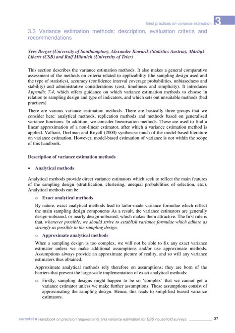 Pdf Variance Estimation Methods Description Evaluation Criteria And