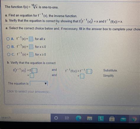 Solved The Function F X Is One To One A Find An Equation Chegg Com