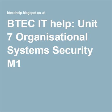 Unit 7 Organisational Systems Security M1 The Unit Organizational Security