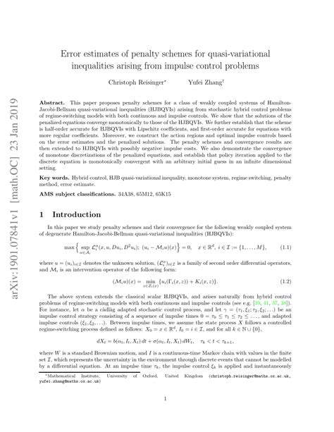 Pdf Error Estimates Of Penalty Schemes For Quasi Variational Inequalities Arising From Impulse
