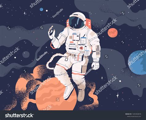 Astronaut Exploring Outer Space Cosmonaut Spacesuit Stock Vector Royalty Free 1445304878