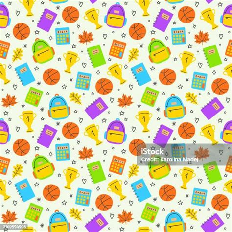 손으로 그린 아이콘이 있는 귀여운 학교 배경 이음새가 없는 패튼 디자인 벡터 일러스트 레이 션 가을에 대한 스톡 벡터 아트 및 기타 이미지 Istock