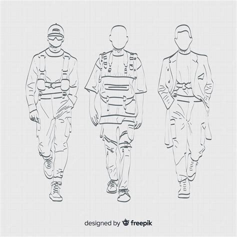 패션 모델 스케치 모음 무료 벡터