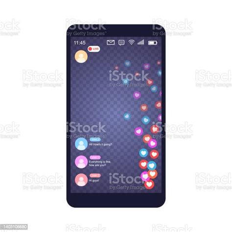 라이브 스트리밍과 같은 모바일 앱의 모형 인터페이스 사진 프레임 디자인 소셜 미디어 응용 프로그램 네트워크 게시물 템플릿 비행