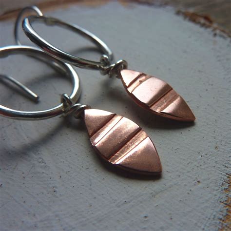 Silver Hoop Earrings With Copper Leaves In The Silverroom
