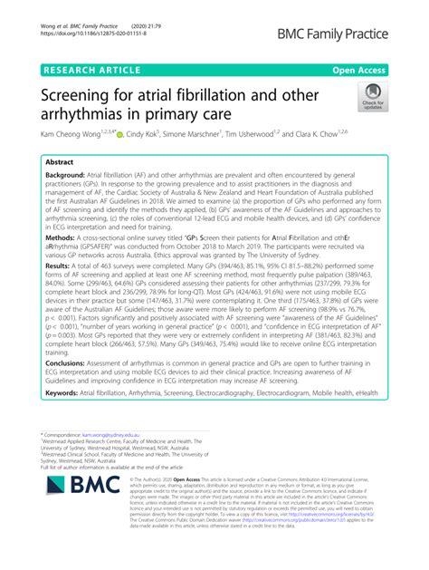 Pdf Screening For Atrial Fibrillation And Other Arrhythmias In Primary Care