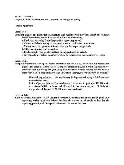 Chapter 6 Tutorial Questions Pdf Expense Depreciation