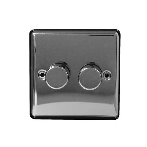 Dimmer 2 Gang 2 Way 250W Screwed Black Nickel Arlec UK