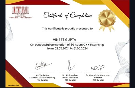 cplusplus programming internship certificate