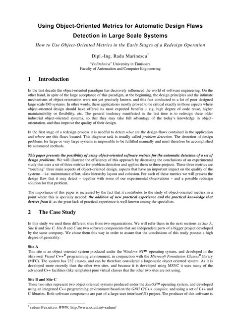 pdf using object oriented metrics for automatic design flaws detection in large scale systems