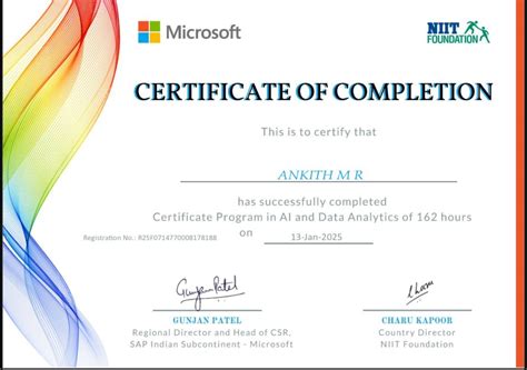 Ai Dataanalytics Microsoft Niitfoundation Lifelonglearning Ankith M R