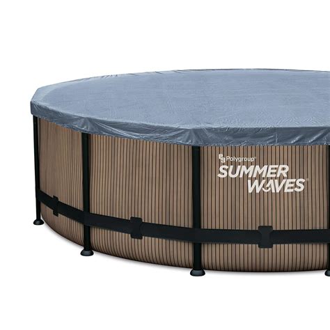 Summer Waves 14 Ft Round Teak Print Elite Metal Frame Pool With Filter