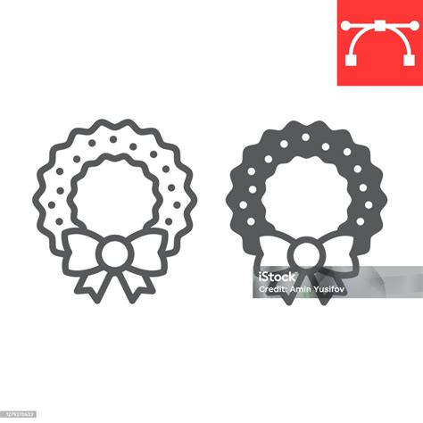 크리스마스 화환 라인과 글리프 아이콘 메리 크리스마스와 크리스마스 크리스마스 장식 기호 벡터 그래픽 편집 스트로크 선형 아이콘 Eps 10 아이콘에 대한 스톡 벡터 아트 및