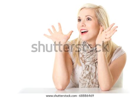 Blonde Surprised Female Makes Huge Eyes Stock Photo Shutterstock