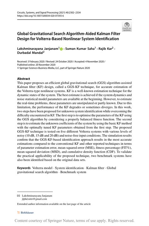 Global Gravitational Search Algorithm Aided Kalman Filter Design For
