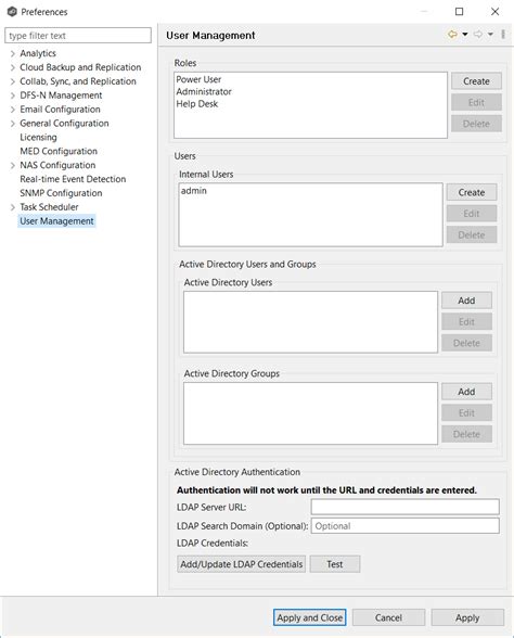 Peer Global File Service Help Preferences User Management