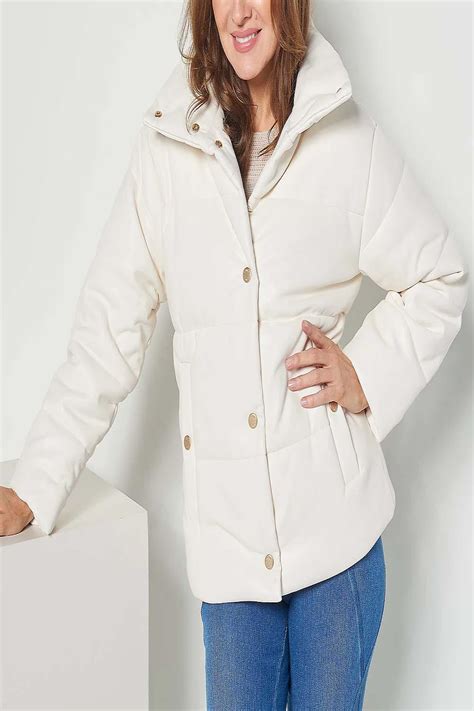 Dennis Basso Faux Leather Puffer Jacket Winter White Jender
