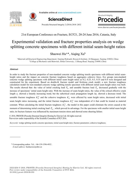 Pdf Experimental Validation And Fracture Properties Analysis On Wedge