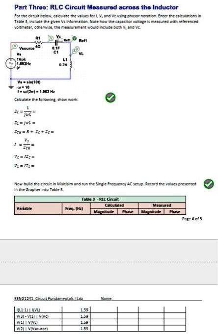 SOLVED Part Three RLC Circuit Measured Across The Inductor For The