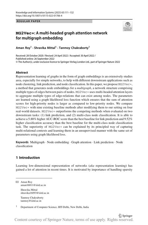 Mg2vec A Multi Headed Graph Attention Network For Multigraph Embedding Request Pdf