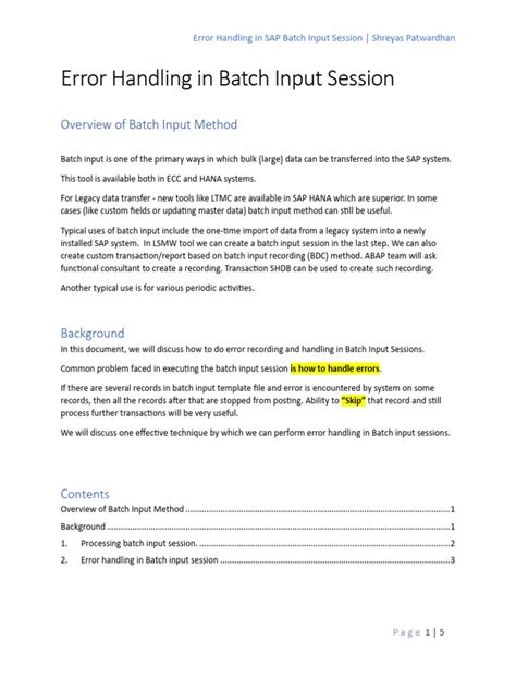 Sap Error Handling In Batch Input Session Pdf Computer