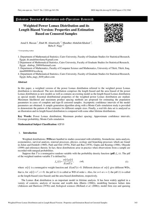 Pdf Weighted Power Lomax Distribution And Its Length Biased Version