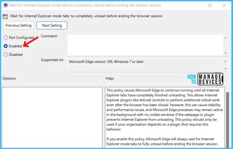 Enable Edge Settings For Unload Ie Mode Tabs Before Closing Browser