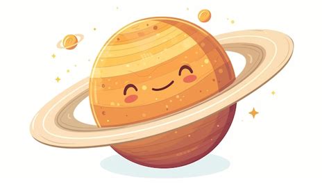 Cute Cartoon Illustration Of Saturn With A Smiling Face And Rings