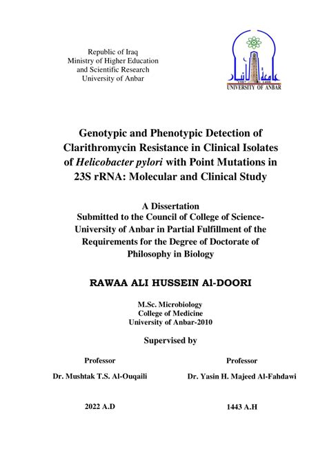 Pdf Genotypic And Phenotypic Detection Of Clarithromycin Resistance In Clinical Isolates Of