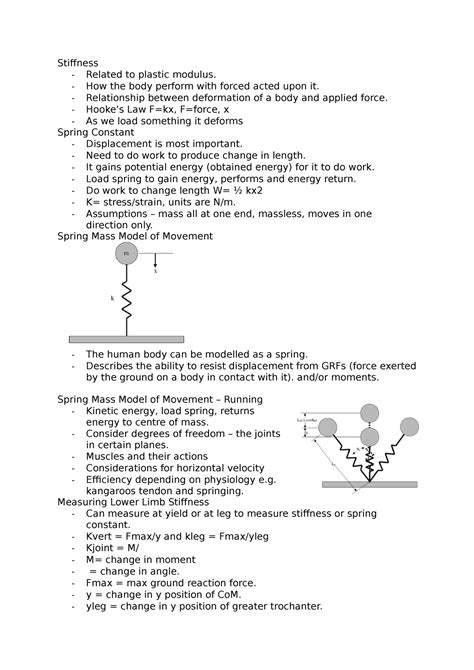 Stiffness Notes On Lecture Content Stiffness Related To Plastic Modulus How The Body