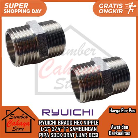 Jual Ryuichi Brass Hex Nipple 1 2 3 4 1 Inci Ryu114 Ryu115 Ryu116