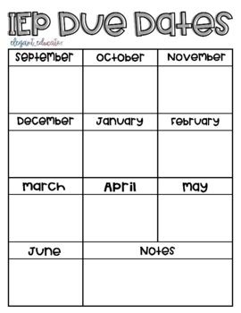 IEP Due Date Chart By Eleganteducator TPT