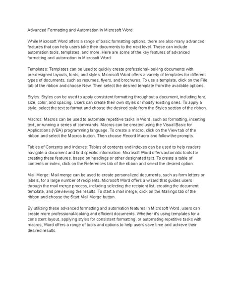 Advanced Formatting And Automation In Microsoft Word These Can Include Automation Tools Studocu