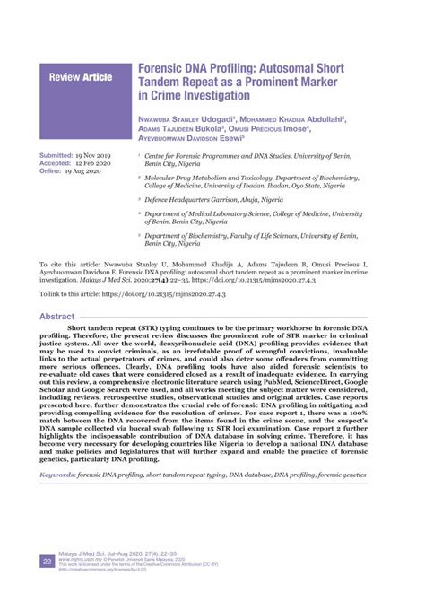 Pdf Forensic Dna Profiling Autosomal Short Review Tandem Dokumentips