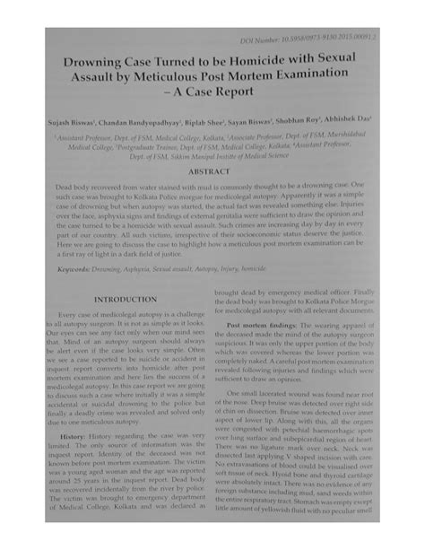 PDF Drowning Case Turned To Be Homicide With Sexual Assault By Meticulous Post Mortem