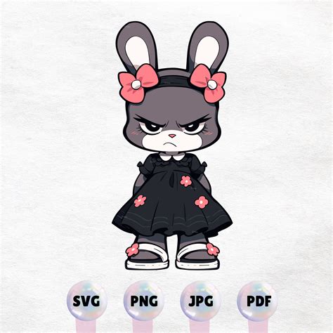 Kawaii Grumpy Bunny Graphic Cute Clipart High Quality Instant Download Png Svg  Pdf