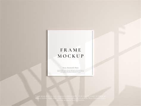 거실 포스터 사진 프레임 모형에 창 그림자와 야자수 잎이 있는 현대적인 교수형 프레임 모형 프리미엄 Psd 파일