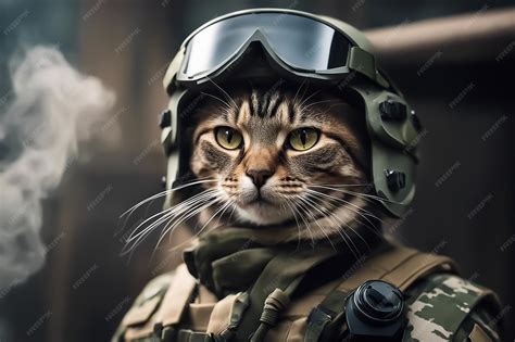Premium Photo Cat Soldier A Cat In Military Uniform At War War Cat In