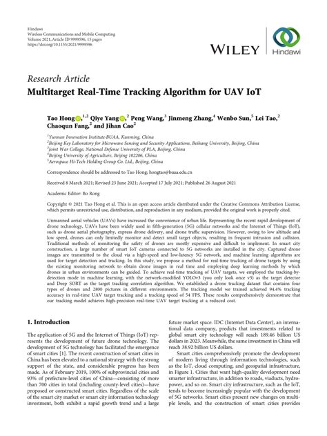Pdf Multitarget Real Time Tracking Algorithm For Uav Iot