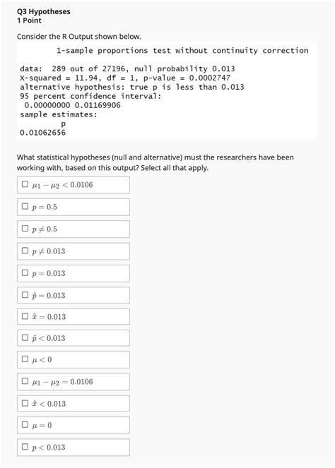 solved q3 hypotheses 1 point consider the r output shown