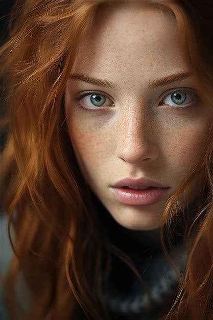 Premium Ai Image Portrait Of A Redhead Girl With Freckles
