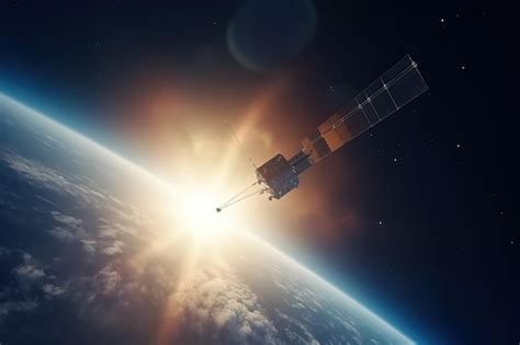 Premium Photo A Satellite Is Flying In Orbit Around The Planet Earth Against The Background Of