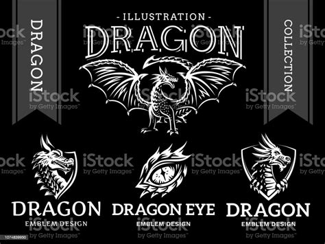 용 엠 블 럼 일러스트 레이 션 검은 배경에 인쇄 디자인 컬렉션 용에 대한 스톡 벡터 아트 및 기타 이미지 용 갈고리 발톱 검은색 Istock