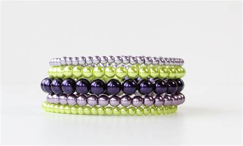 Lime Green And Purple Wrap Bracelet Glass Pearl Beaded Bracelet Beaded