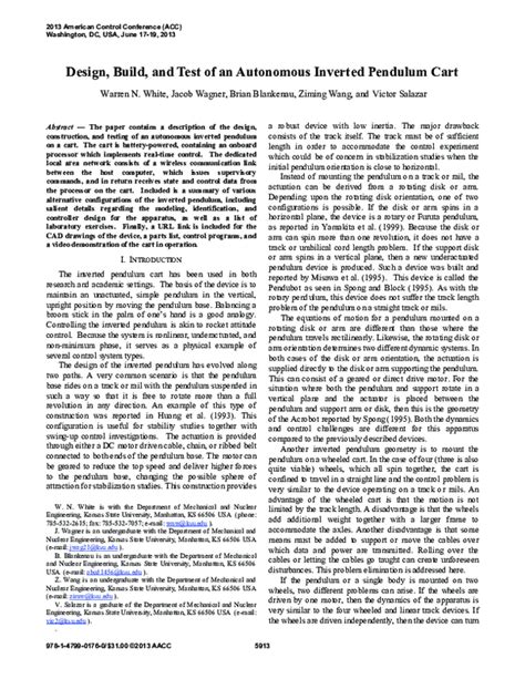 Pdf Design Build And Test Of An Autonomous Inverted Pendulum Cart