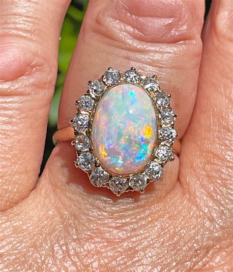 1900s 582ct Authentic Antique Australian Opal And Diamond Cluster